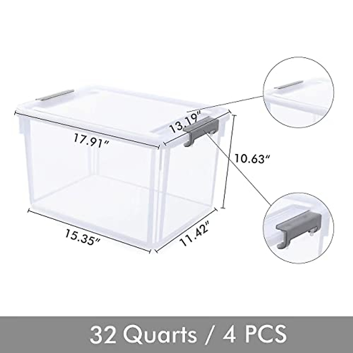 Citylife 32 QT Plastic Storage Bins with Latching Lids Stackable Storage Containers for Organizing Large Clear Storage Box for Garage, Closet, Kitchen, 4 Packs