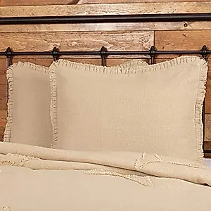VHC Brands Burlap Natural Solid Color Cotton Farmhouse Bedding Distressed Appearance Standard Sham, Vintage White Tan