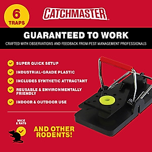 Catchmaster Predator Snap Mouse Trap 6Pk, Humane Mouse Traps Indoor for Home, Reusable Rodent Killer with Attractant, House Critter Catcher with Mouse Bait, Pet Safe Pest Control for Garage & Basement