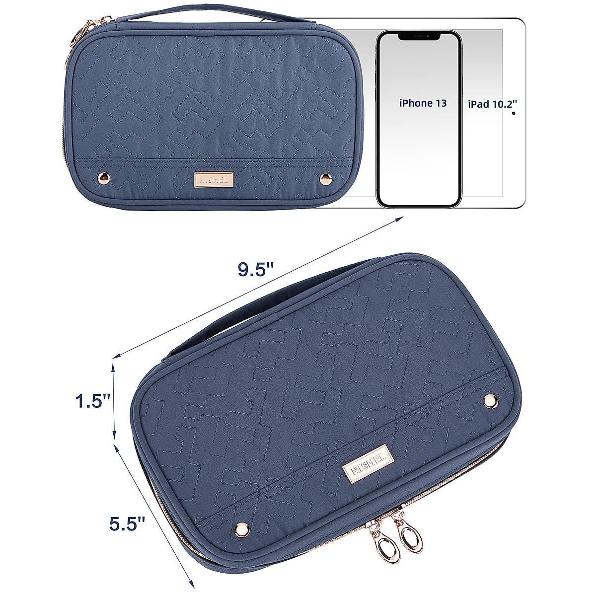 NISHEL Travel Jewelry Case, Travel Organizer for Necklaces, Earrings, Rings, Bracelets, Watch, Aegean-Blue