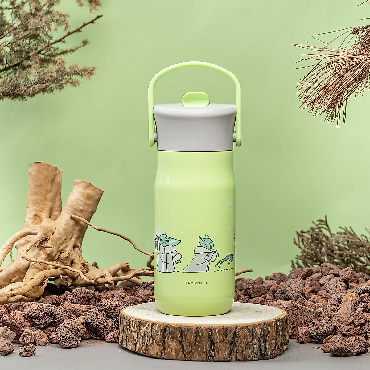 Zak Designs Harmony Star Wars The Mandalorian Kid Water Bottle for Travel or At Home, 14oz Recycled Stainless Steel is Leak-Proof When Closed and Vacuum Insulated (Baby Yoda, Grogu)