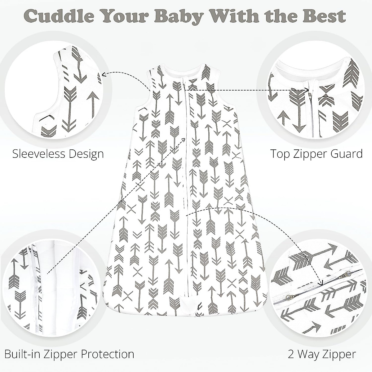 Baby Wearable Blanket, Winter Sleep Sack 2.5 TOG, Cotton Sacks for 6-12 Months, 1 Pack Medium Size, 3 Layers 2-Way Zipper Transition Sleeping Bag