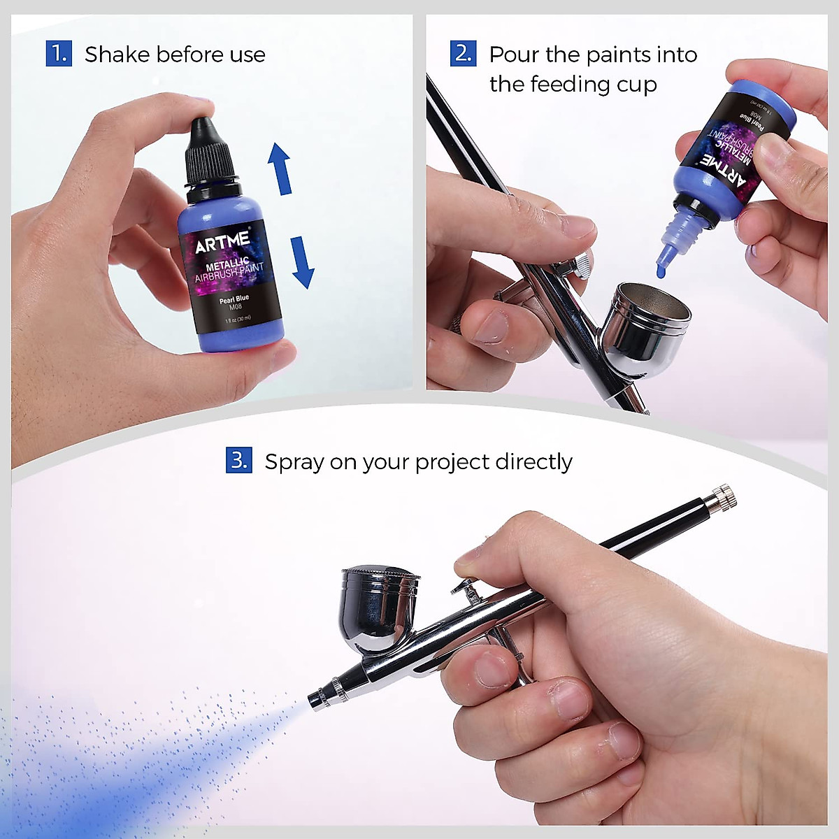 ARTME Airbrush Paint, 12 Metallic Colors Airbrush Paint Set Opaque & Water Based Acrylic Metallic Airbrush Paint, Ready to Spray, Leather & Shoe Airbrush Paint Kit for Artists, Beginners, and Students