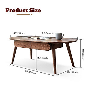 Vadisun Modern 100% FAS Oak Coffee Table - Unique Coffee Table & Space-Saving Wooden Coffee Table Easy Assembly (Walnut color with drawers)