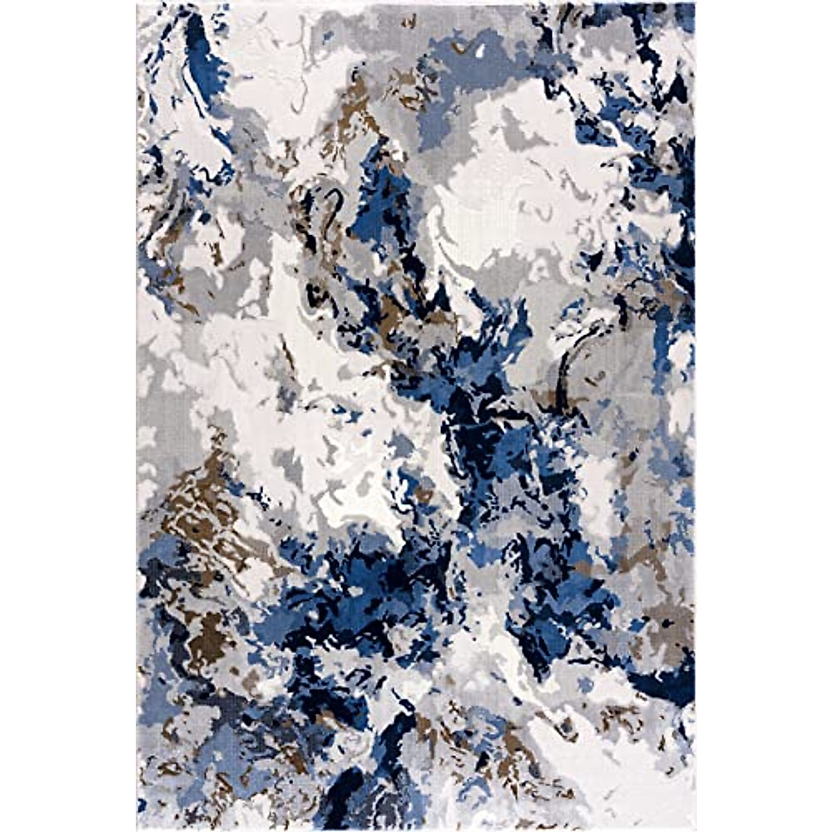 Abani Transitional Rugs Grey & Blue Swirl 4' x 6' Area Rug - Abstract Marble Watercolor No-Shed Premium Dining Room Rug