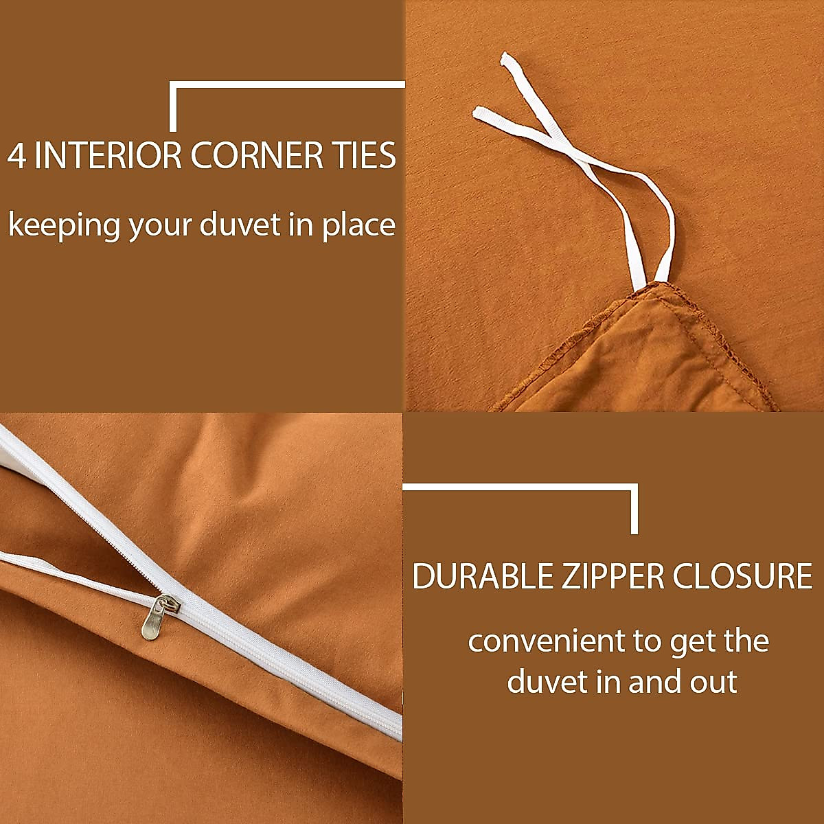 PALAKANA King Bedding Duvet Cover Set, 3 Pieces 100% Washed Cotton Comforter Cover, Breathable Durable Soft Comfy Duvet Cover Solid Bedding Set with Zipper Closure