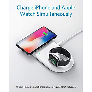 Anker Wireless Charging Station, 2 in 1 PowerWave+ Pad with Holder for Apple Watch 5/4/3/2, Wireless Charger for iPhone 13, 13 Pro, 13 Mini, 12, 12 Pro Max, 11, AirPods (No Apple Watch Charger)