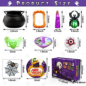216PCS Halloween Party Favors, 24 Pack Prefilled Small Plastic Witch Cauldron with Assorted Halloween Bulk Halloween Goodie Bag Fillers Halloween Prizes Miniatures Trick or Treat