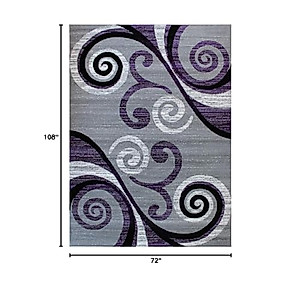 Masada Rugs, Stephanie Collection Area Rug Modern Contemporary Design 1100 Purple Grey White Black (6 Feet X 9 Feet)