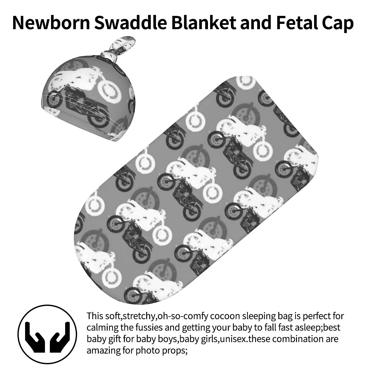 Faqcepg Motorcycles Newborn Baby Swaddle Blankets Headbands Beanie Hats Sets Nursery Shower Gift Set