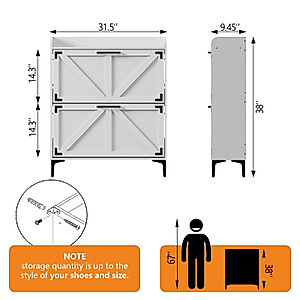 Derfullo Shoe Storage Cabinet,Farmhouse Shoe Organizer with 2 Flip Drawers & Barn Door Design,Freestanding Hidden Slim Narrow Shoe Rack Cabinet for Entryway,Foyer,Hallway (White)