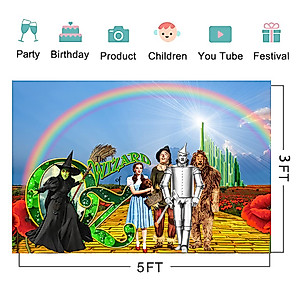 WANNHSZF Green Castle Gold Road Backdrop for Party Decorations, Retro Movie Photo Backgrounds, The Wizard of OZ Theme Baby Shower Banner , Booth Studio Props Birthday Cake Table Decoration, 5x3ft