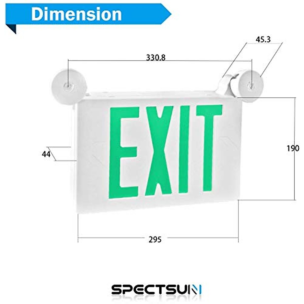 EXITLUX 2 Pack Green Led Exit Sign with Emergency Lighting Battery Backp -Two LED Adjustable Head -120V/277V-UL Listed-Exit Lighting -Dual LED Lamp ABS Fire Resistance for Power Failure.