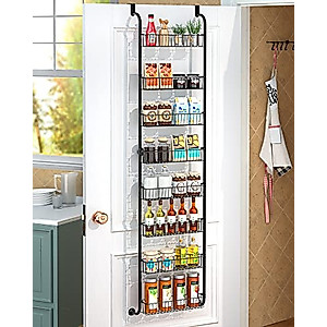 TIMEBAL 8 Tier Over the Door Pantry Organizer, Over the Door Organizer and Storage Rack with 8 Full Baskets, Metal Hanging & Wall Mounted Kitchen Storage Spice Rack, Bathroom Over Door Organizer-Black