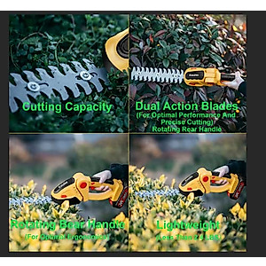 KwuLee 24V Cordless Hedge Trimmer & Grass Shear, 2 in 1 Handheld Shrubbery Trimmer Electric Grass Trimmer, Lightweight & Safe Grass Cutter/Hedge Shear with 2 Pcs Rechargeable Batterys and Charger
