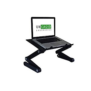 WorkEZ PROFESSIONAL Ergonomic Aluminum Laptop Cooling Stand Lap Desk Tray for Bed Couch. Foldable adjustable height angle tilt notebook computer riser folding desktop holder portable, Black