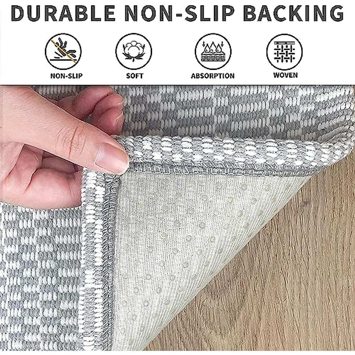 EARTHALL Upgraded Boho Area Rug 4'x6', Patio Rugs, Light Grey, 100% Woven Cotton Washable Grey Outdoor Rug 4x6 for Farmhouse Decor, Braided Rug for Kitchen/Living Room/Bathroom