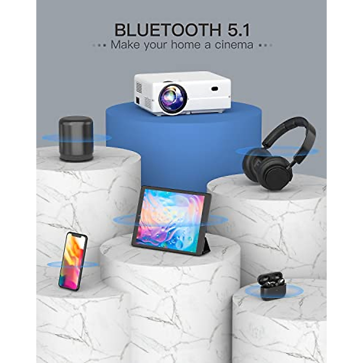 ROVOMKO Projector, Projector with WiFi and Bluetooth, 600 ANSI Bluetooth Projector, 4K Support, 2.4G&5G Two-Channel WiFi, Home Projector Compatible w/iOS/Android/Win/TV/PS5,Carry Bag Included