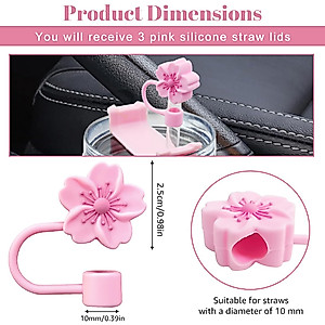Clakioom Flower Straw Cover Cap for Stanley Cup, 3Pcs Straw Toppers Accessories Compatible with Pink Stanley Cup 40 Oz Tumbler, for Home and Party Decor (Pink)
