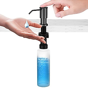 Soap Dispenser for Kitchen Sink, Stainless Steel Kitchen Sink Soap Dispenser with 17 OZ Bottle and 47" Soap Dispenser Extension Tube Kit, Refill from The Top, Built-in for CounterTop (Black)