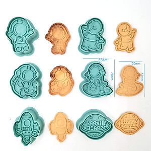Gobaker 3D Space Rocket Cookie Cutters,Astronaut Rocket Moon Star Planet Outer Space Fondant Stamper Set, Biscuit Cake Baking Mold for Party Supplies,6pcs