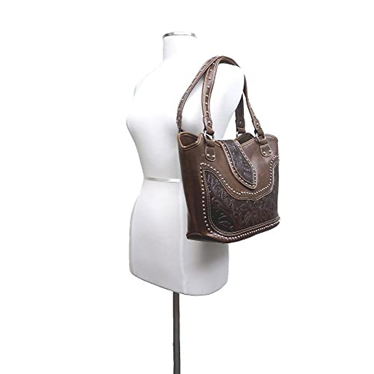 Montana West Ladies Concealed Gun Carry Purse Wallet Set Floral Tooling Coffee, Large