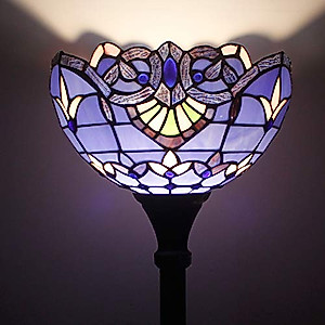 WERFACTORY Tiffany Floor Lamp Blue Purple Baroque Stained Glass Light 12X12X66 Inch Pole Torchiere Standing Corner Torch Uplight Decor Bedroom Living Room Home Office S003C Series