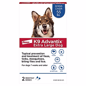 K9 Advantix Flea, Tick & Mosquito Prevention for Dogs Over 55 lbs. | Flea Drops for Extra Large Dogs | Apply Monthly | 2 Treatments