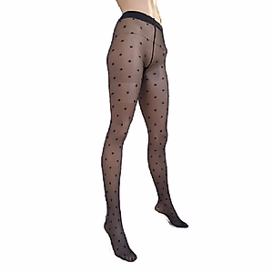 Marilyn European Designer Pattern Pantyhose Polka Dot (Black Big Dot, L)