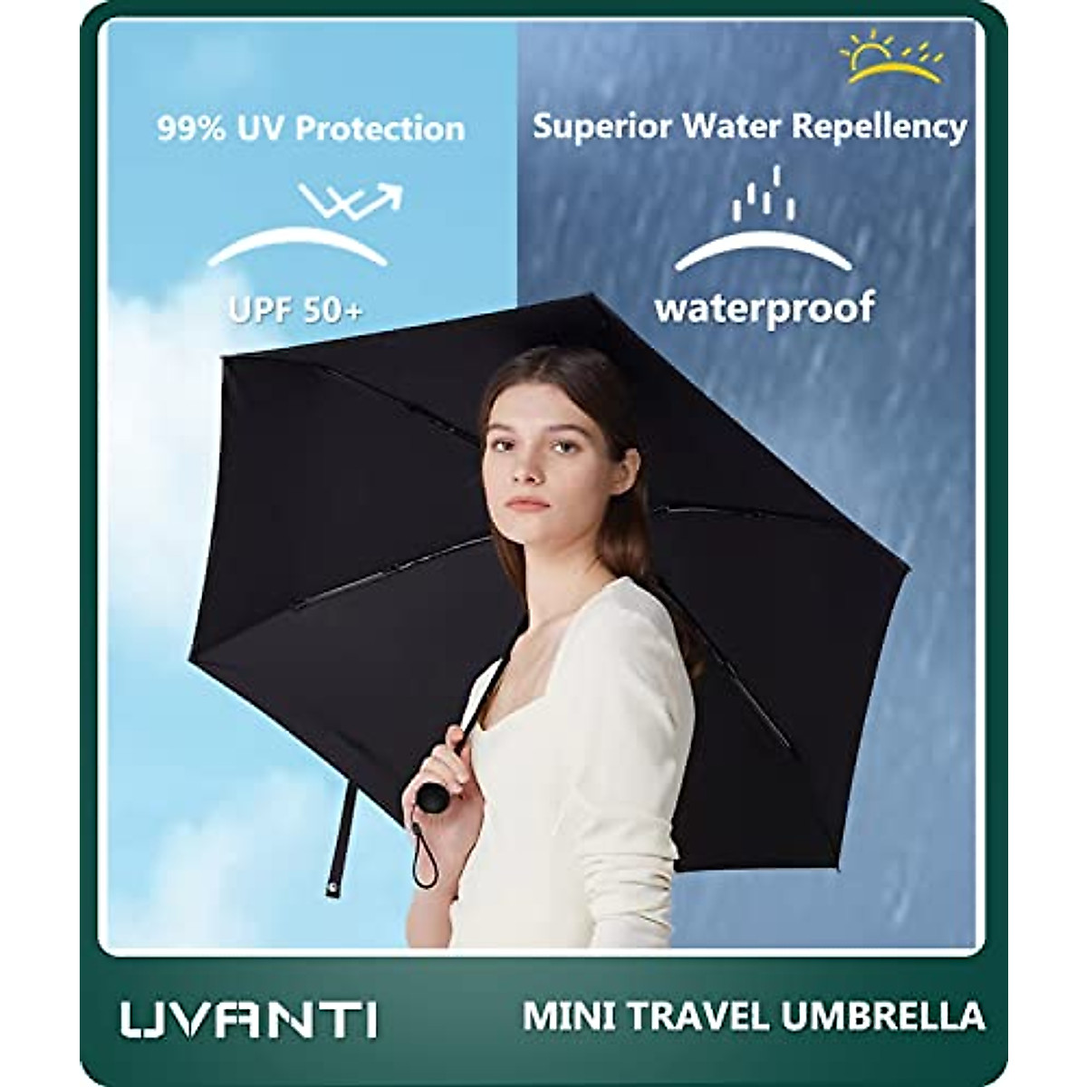 UVANTI Umbrella Small Mini Umbrella with Case - 6 Ribs Light Folding Compact Travel Umbrella Lightweight Portable Parasol for Backpack Purse - Sun & Rain Pocket UV Umbrellas for Kids Girls Boys Women