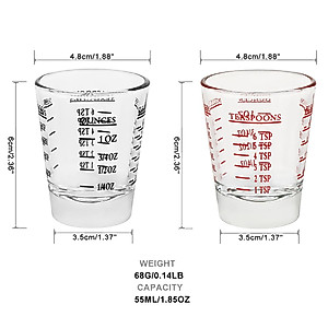 BTGLLAS Set of 2 Shot Glasses - Heavy Glass, Perfect for Measuring Espresso, Wine, and More 26-Incremental Measurement 1oz, 6 Tsp, 2 Tbs, 30ml (2, Red+Black)