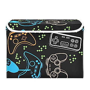 innewgogo Joysticks Video Game Storage Bins with Lids for Organizing Large Collapsible Storage Bins with Handles Oxford Cloth Storage Cube Box for Car