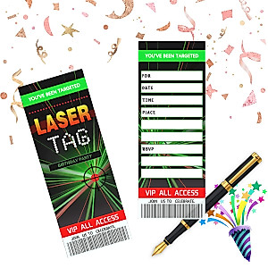 MUZRUYOU Laser Tag Ticket Invitation Birthday Party - Glow Lazer Tag(20 Set with Envelopes)