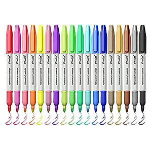 Vitoler 18 Assorted Color Permanent Markers,Fine Point Art Marker Pens Set for Adult Coloring Marking Doodling Painting on Plastic,Glass,Stone