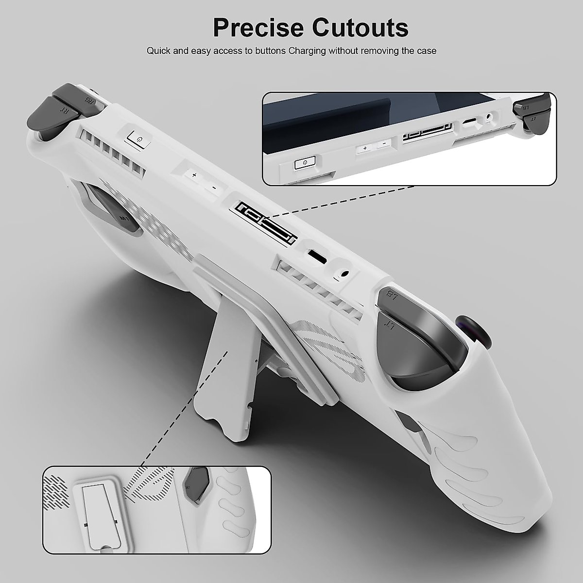 JDDWIN Full Case for ASUS Rog Ally 2023, Protective Case Skin with Detachable Front Shell Cover and Kickstand for Rog Ally,Shockproof/Non-Slip/Anti-Collision (White)