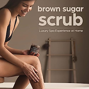 Brown Sugar Body Oil Scrub - Moisturizing Sweet Almond, Grape Seed, Jojoba Seed & Body Oils - Exfoliating Salt Scrub For Body - Win Against Aging, Stretch Marks, Acne & Dead Skin Scars- 10 oz