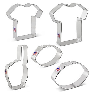 Football Cookie Cutters 5-Pc. Set Made in the USA by Ann Clark, Fan Hand, Large Football, Small Football, Large T-shirt/Jersey, Small T-shirt/Jersey