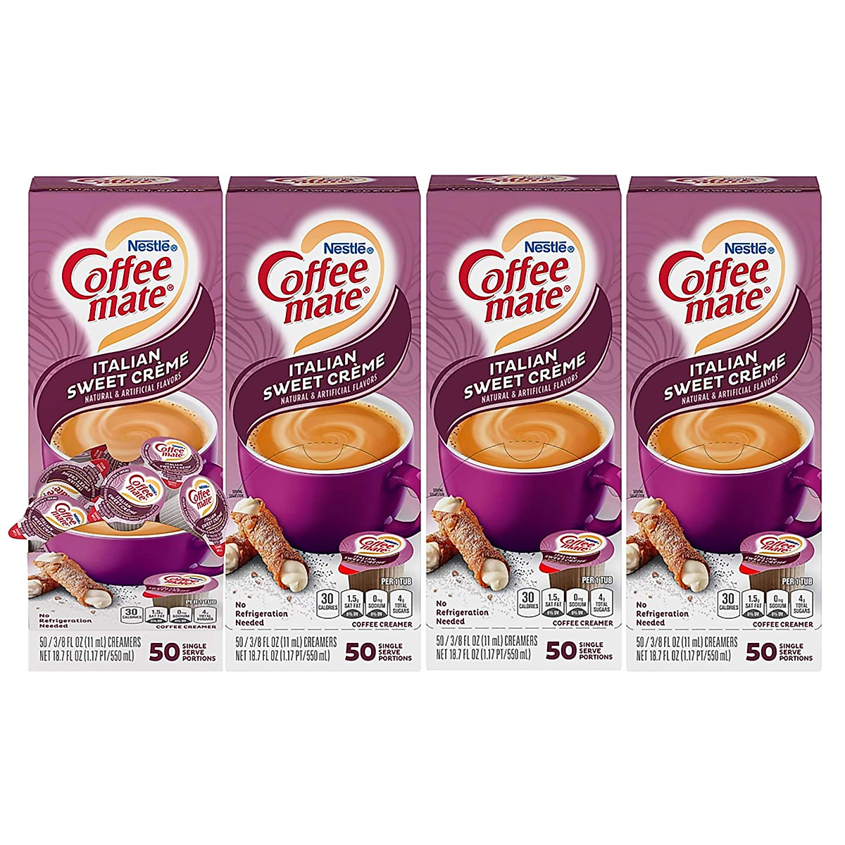 Nestle Coffee mate Coffee Creamer, Italian Sweet Creme, Liquid Creamer Singles, Non Dairy, No Refrigeration, Box of 50 Singles (Pack of 4)