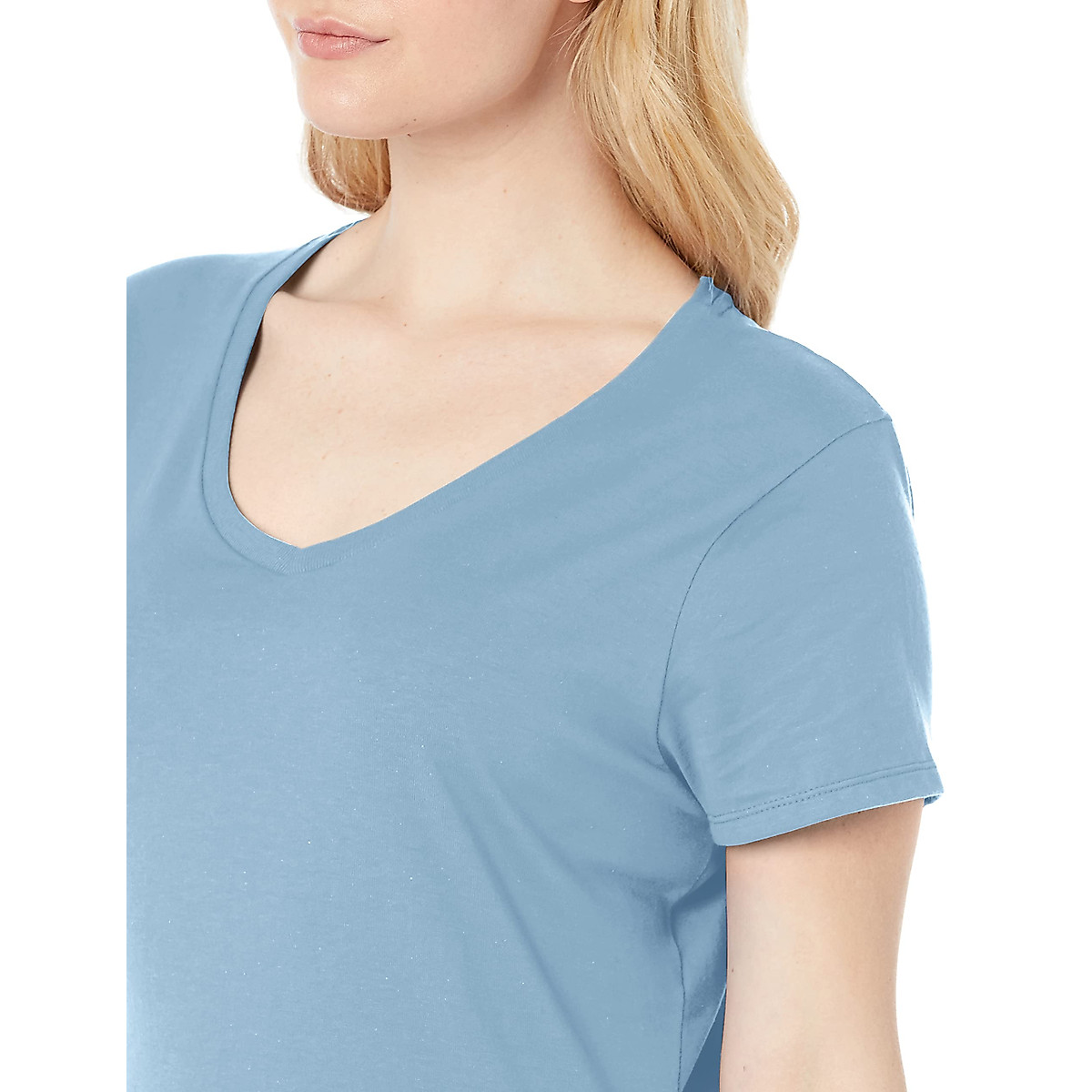 Hanes womens Nano Premium Cotton V-neck Tee fashion t shirts, Light Blue, Large US