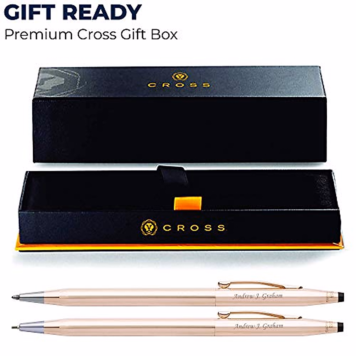 Gold Cross Pen Set | Engraved/Personalized Cross Classic Century 14 Karat Gold Plated Pen and Pencil Gift Set. Custom Engraved and Shipped in 1 Business Day.