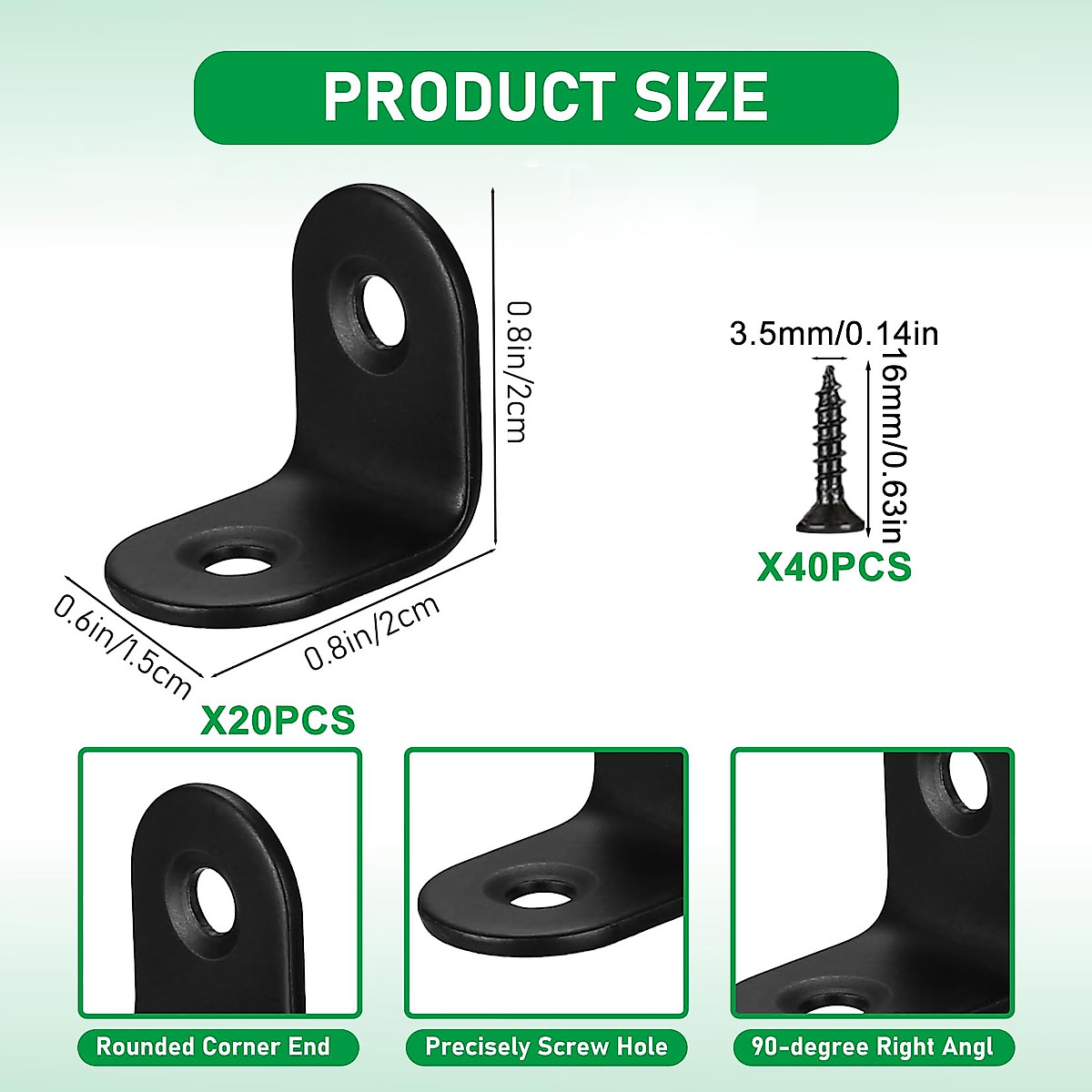 L Brackets, 20 Pcs Corner Braces, 90 Degree Right Angle Brackets, Black Small Stainless Steel Corner Brackets Joint Brackets for Wood Furniture Cabinet Chair Table - 0.8x0.8 inch