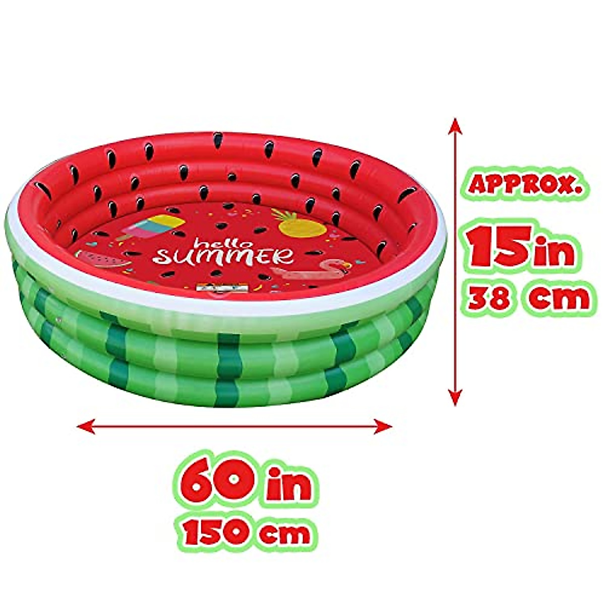 Watermelon Inflatable 60 inches, Pit Ball Pool Swimming Pool with 3 Rings, Boys and Girls Summer Fun in Garden, Backyard, Indoor & Outdoor by ninostar