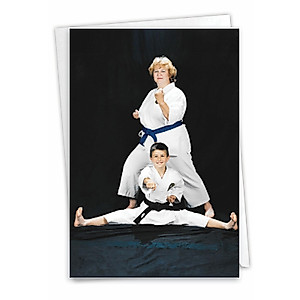 NobleWorks - 1 Happy Birthday Card with Envelope - Funny Photos, Birthday Humor Notecard - Karate Kid C7343BDG