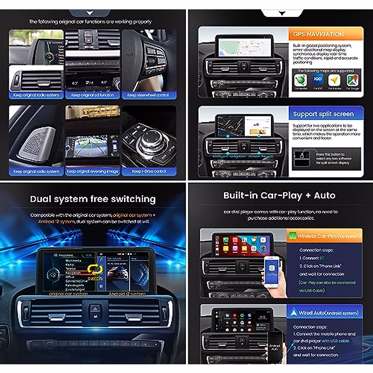 Android 12 Double Din Stereo Car GPS Multimedia Radio for BMW X3 F25 X4 F26 2011-2017 Car Stereo Head Unit Support 4G WiFi Bluetooth SWC Carplay,MNX 4 core 2+32G-2013~2016 NBT