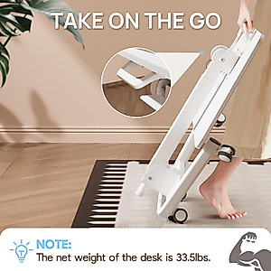 Joy Seeker Foldable Mobile Standing Desk, Pneumatic Height Adjustable and Tilt Rolling Sit Stand Desk, 90° Tiltable Portable Laptop Desk Cart on Wheels White Workstation for Home Office, Easy to Fold