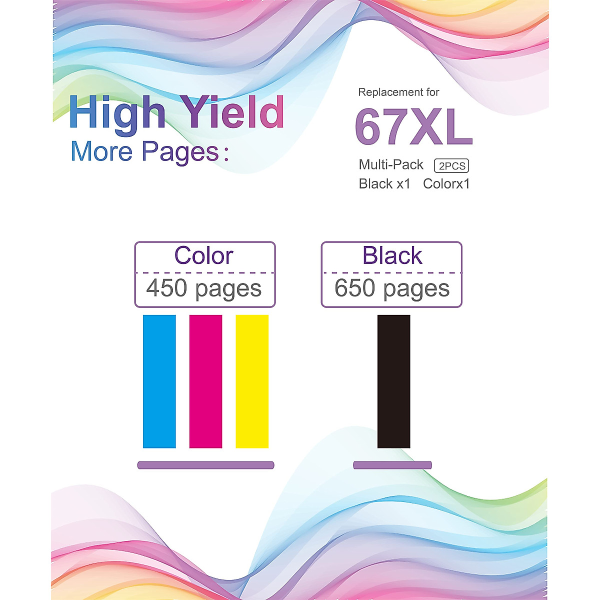 Ubinki Remanufactured HP 67XL Black/Tri-Color Ink Cartridge Replacement for HP 67 Ink 67 XL for HP Envy 6000 6455e Envy Pro 6455 6458 6475 DeskJet 1255 2752e 2755 4100 4110 4152e 4155e Printer