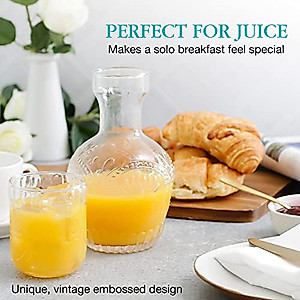Bedside Water Carafe and Glass Set Vintage Nightstand Glass Carafe with cup to keep you hydrated during the night or popular mouthwash decanter or small water carafe.