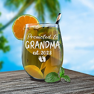 shop4ever Promoted To Grandma Est 2023 Engraved Stemless Wine Glass Gift for First Time Grandmother, New Grandma, Grandma to Be, Grammy