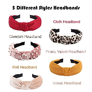 Ondder Velvet and Cheetah Cloth Knotted Turban Headbands for Women - 10 Pack Pearls, Wide Hair Accessories, and Head Bands