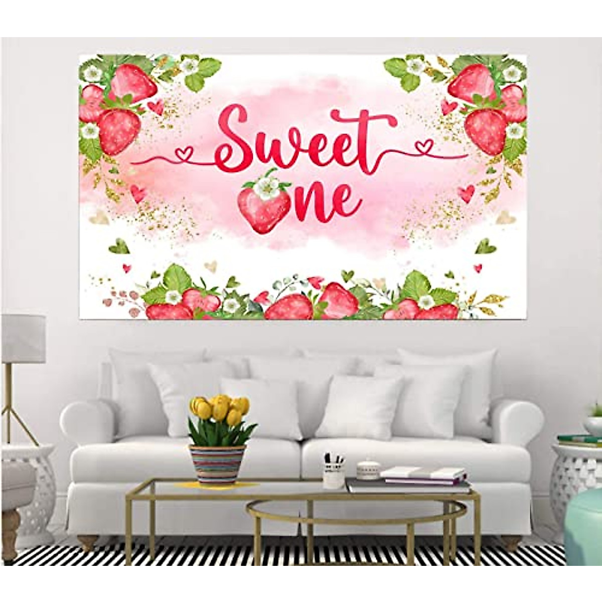 Strawberry Sweet One Girl 1st Birthday Party Decor Background Baby Birthday Backdrop Cake Smash Photo Photography Studio Vinyl (8ft×6ft)